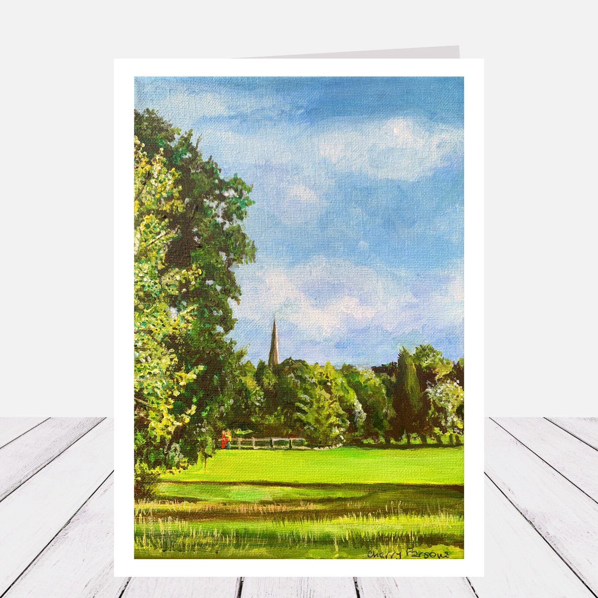 Horsham Park in summer "Red coat" greeting card - Cherry Parsons Art